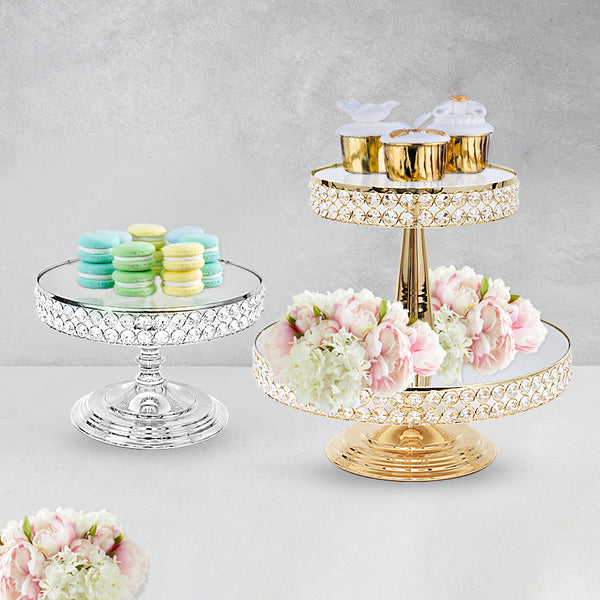 Single and Double Tiered Crystal Cake Stands - Wholesale Case